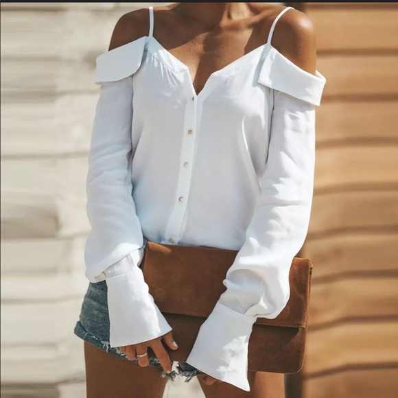 Tops | Cold Shoulder Button Down Blouse | Poshmark